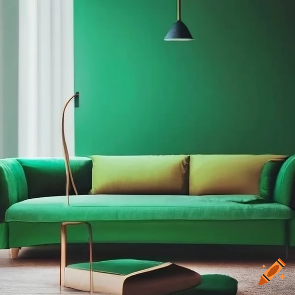 Scandinavian living room with green sofa on Craiyon
