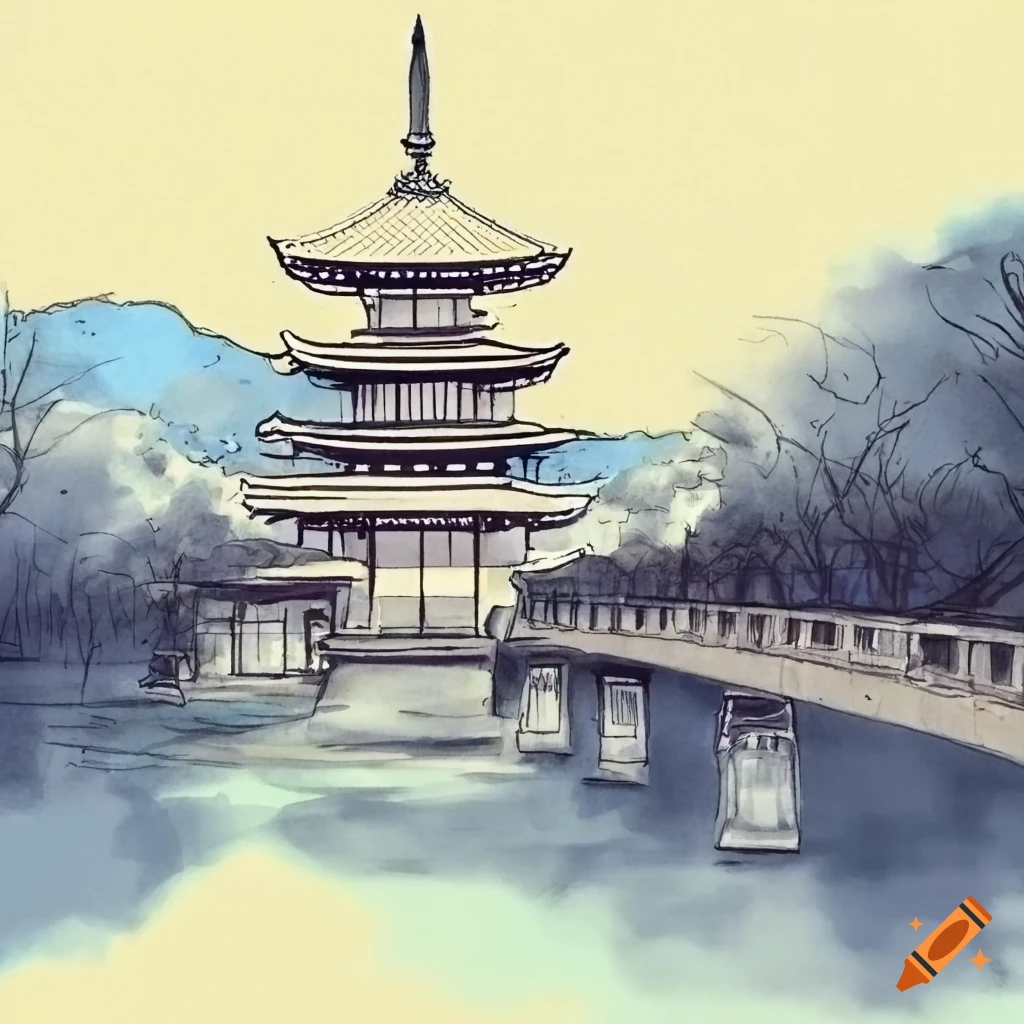 Drawing of kyoto in a unique style on Craiyon