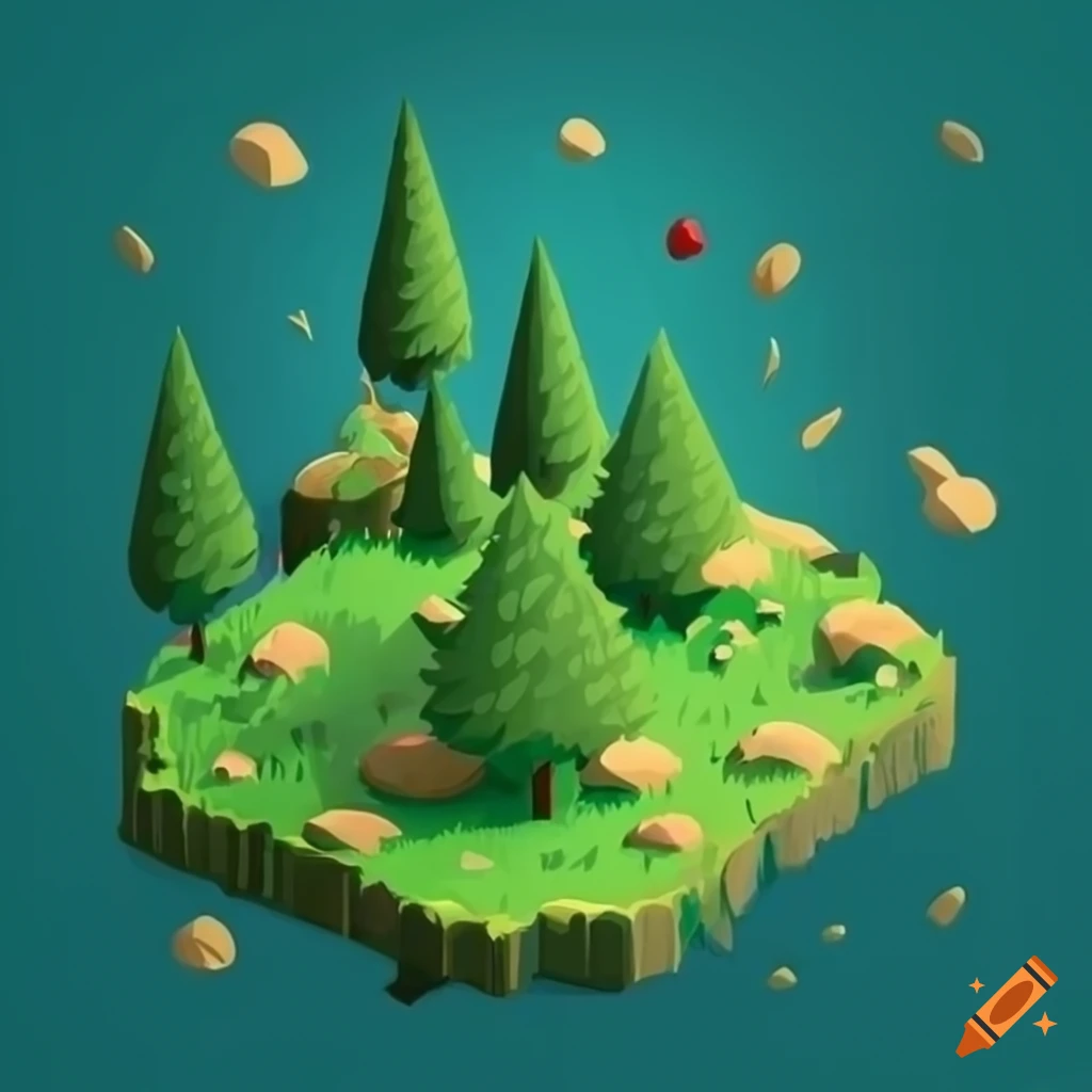 Isometric illustration of a forest landscape on Craiyon
