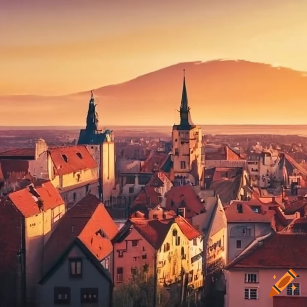 Golden hour in a small european town on Craiyon