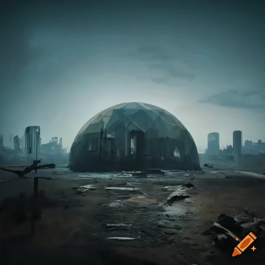 Image of a buried highway connecting glass domes in a desert on Craiyon