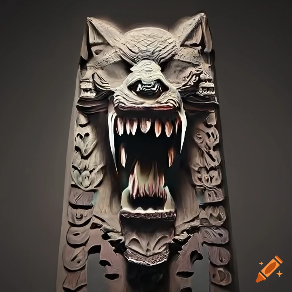 Detailed werewolf carving in architectural style on Craiyon