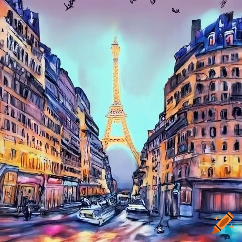Drawing of paris cityscape on Craiyon