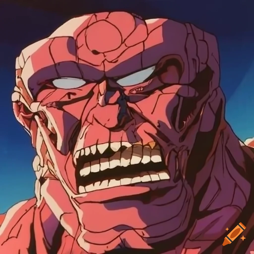 Carved face of a stone titan in an anime ova on Craiyon