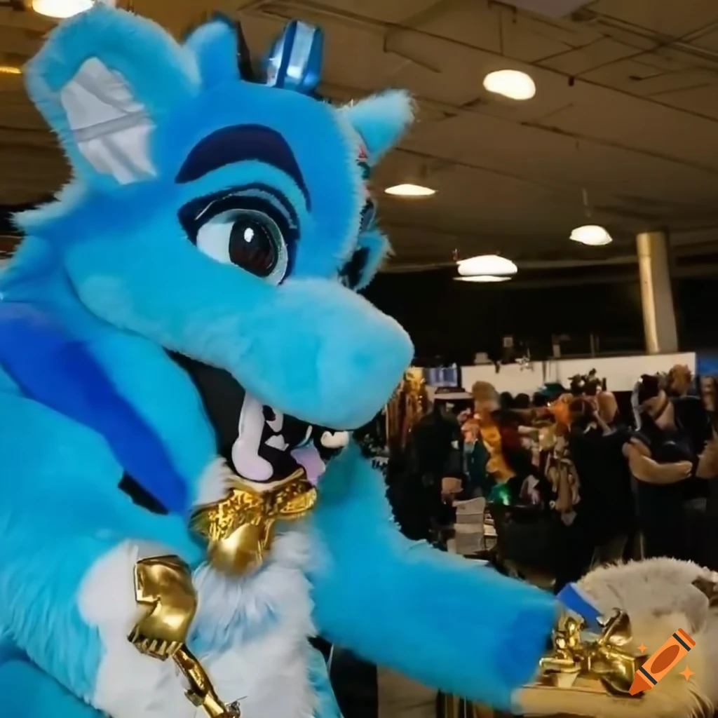 Photo of a realistic blue dragon fursuit with wings and tail on Craiyon