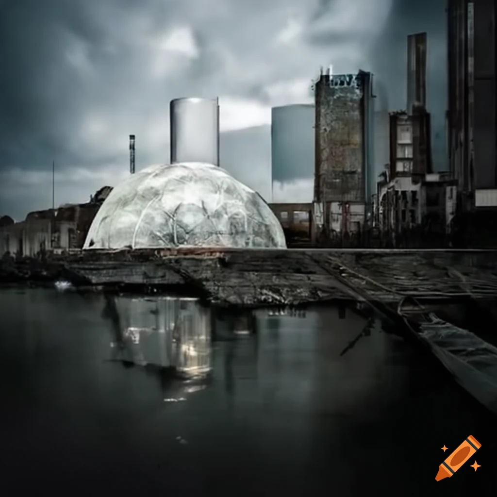 Billboard post apocalyptic with a glass dome on Craiyon