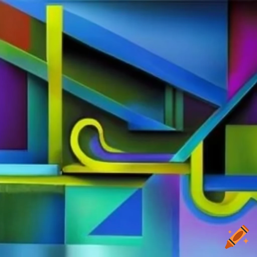 Cubist abstract artwork with curves and rectangles on Craiyon