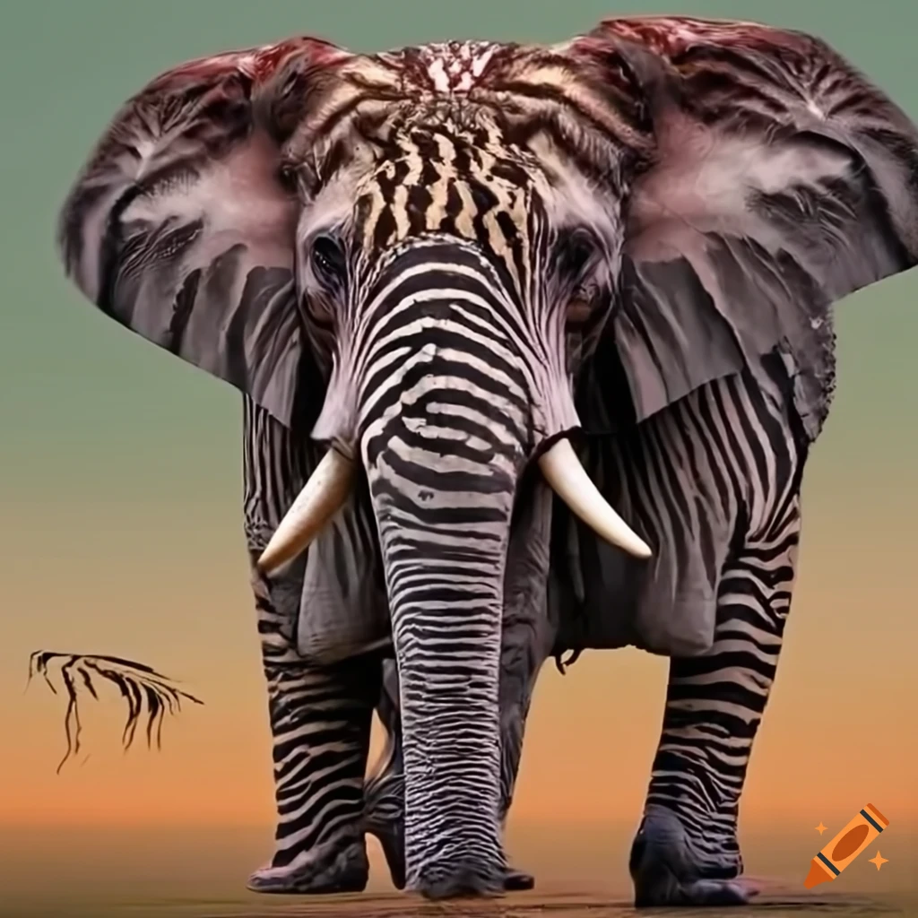 Elephant with zebra patterns on Craiyon