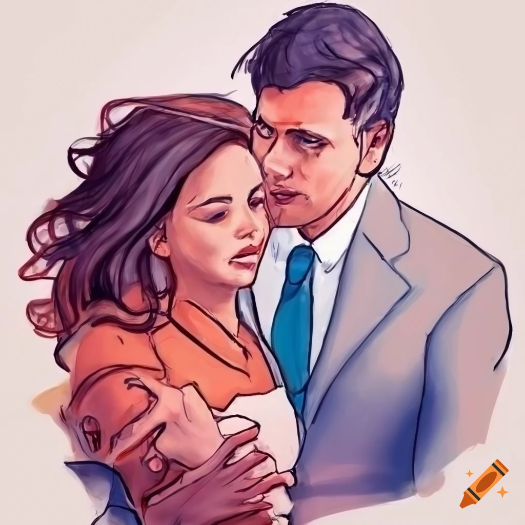 Drawing of a married couple in a lawsuit against a CEO on Craiyon