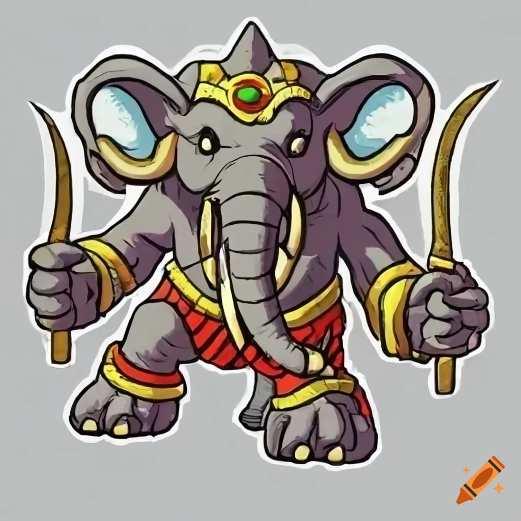 Detailed depiction of a four-armed elephant god on Craiyon