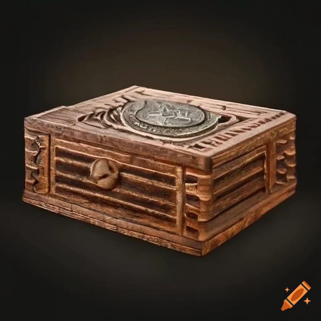 Wooden box with rare ancient coin inside on Craiyon