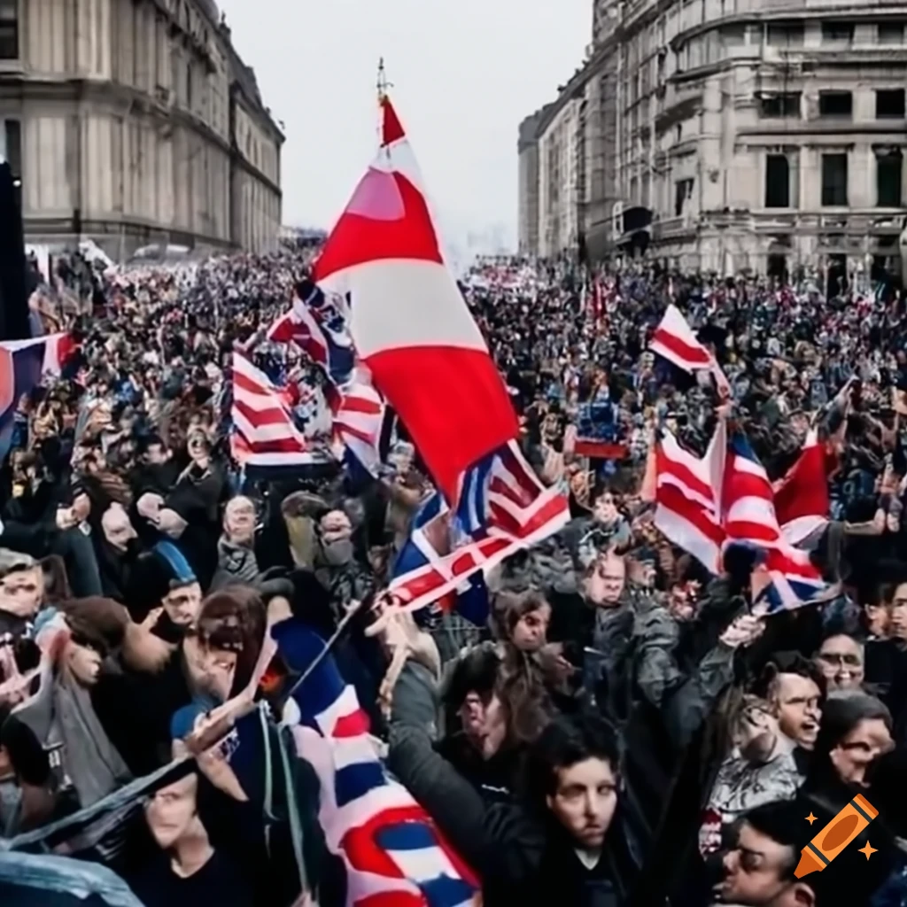 Image of a crowd protesting with flags on Craiyon