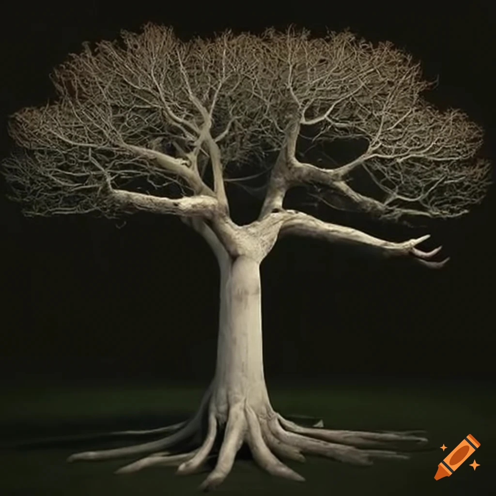 Artistic representation of a tree with human arms on Craiyon