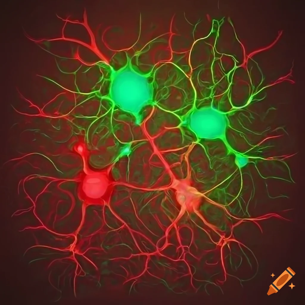 Glowing green and red neuron on Craiyon