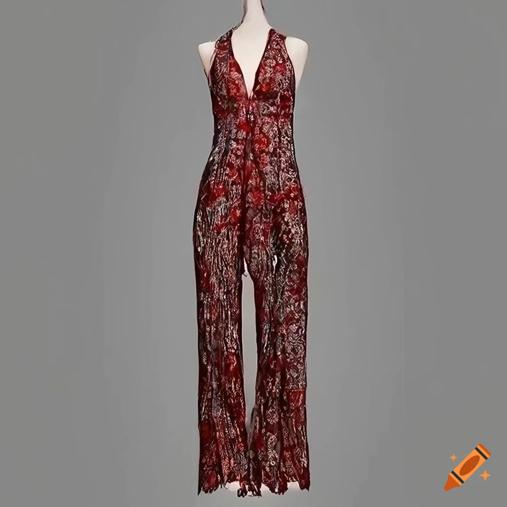 Red jumpsuit with floral pattern and metallic accents on Craiyon