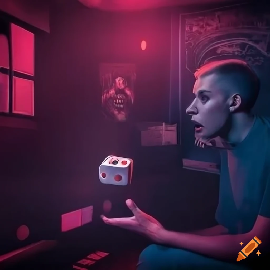 Horror escape room poster with a gamer and a scary creature on Craiyon