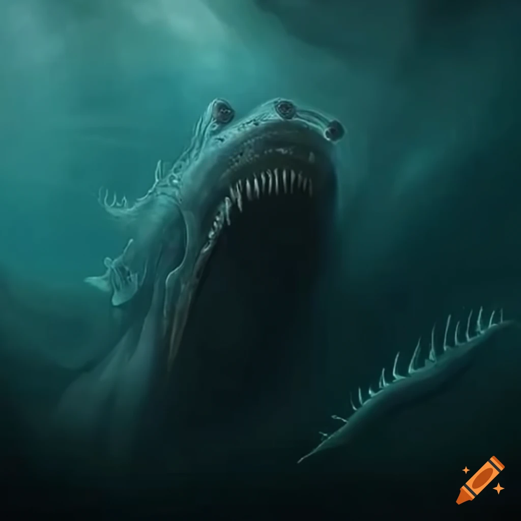 Dark painting of a giant deep-sea leviathan on Craiyon