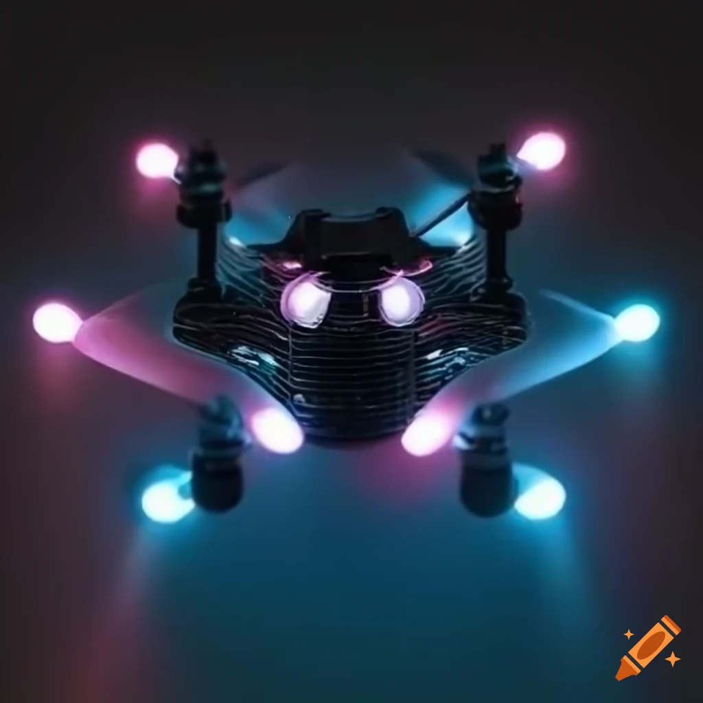 Futuristic quadcopter with led lights on Craiyon