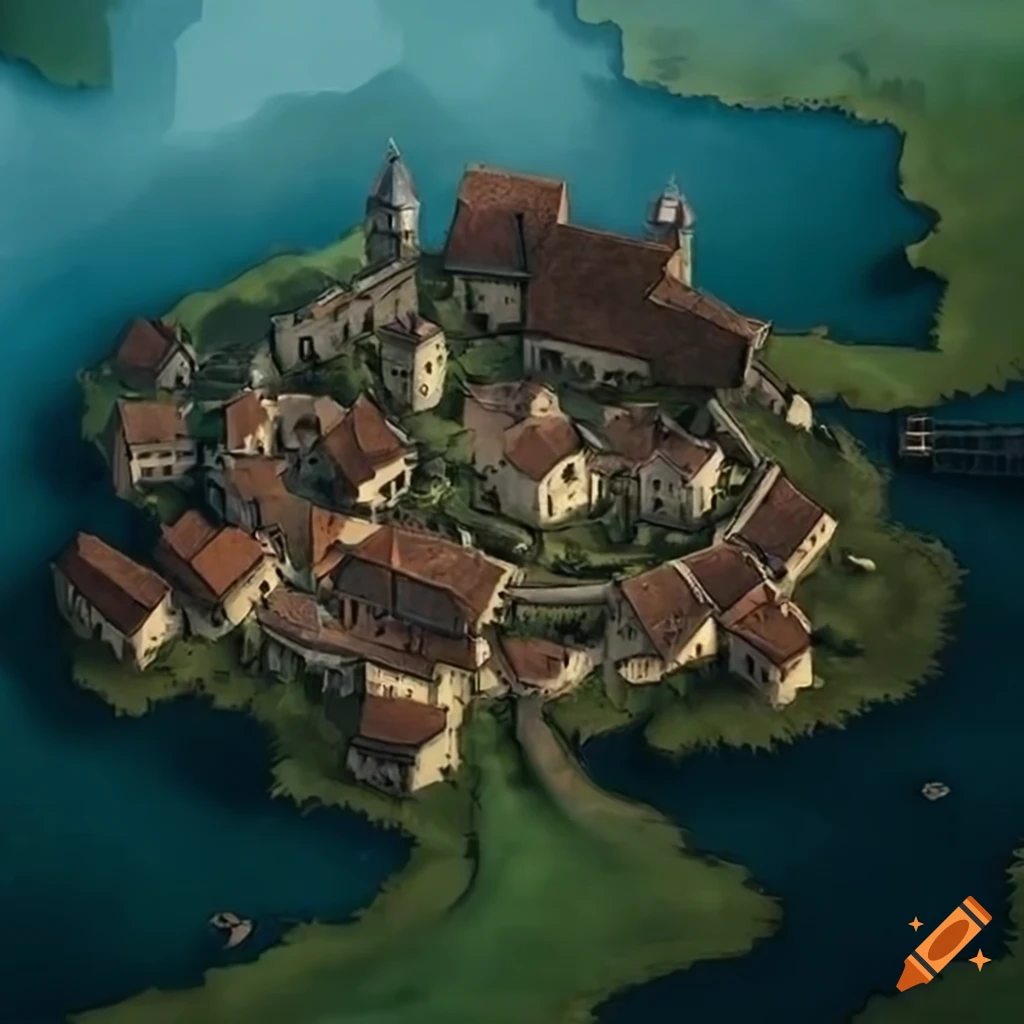 Fantasy medieval village map on Craiyon