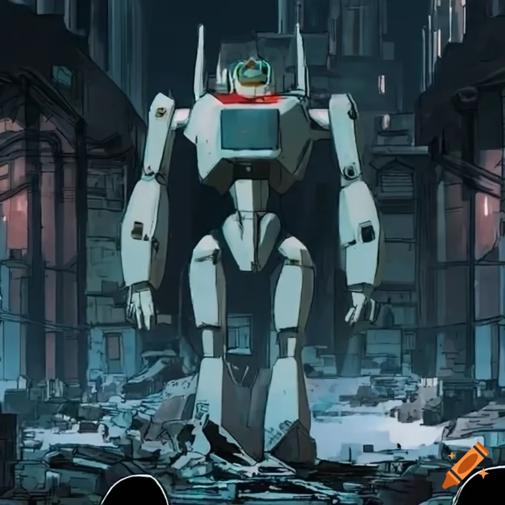 Image of powerful robotech destroids in a futuristic city on Craiyon