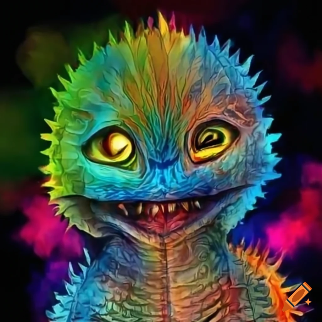 Kaleidoscope image of baby godzilla on Craiyon