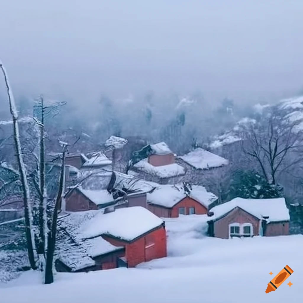 Snow-covered small town on Craiyon