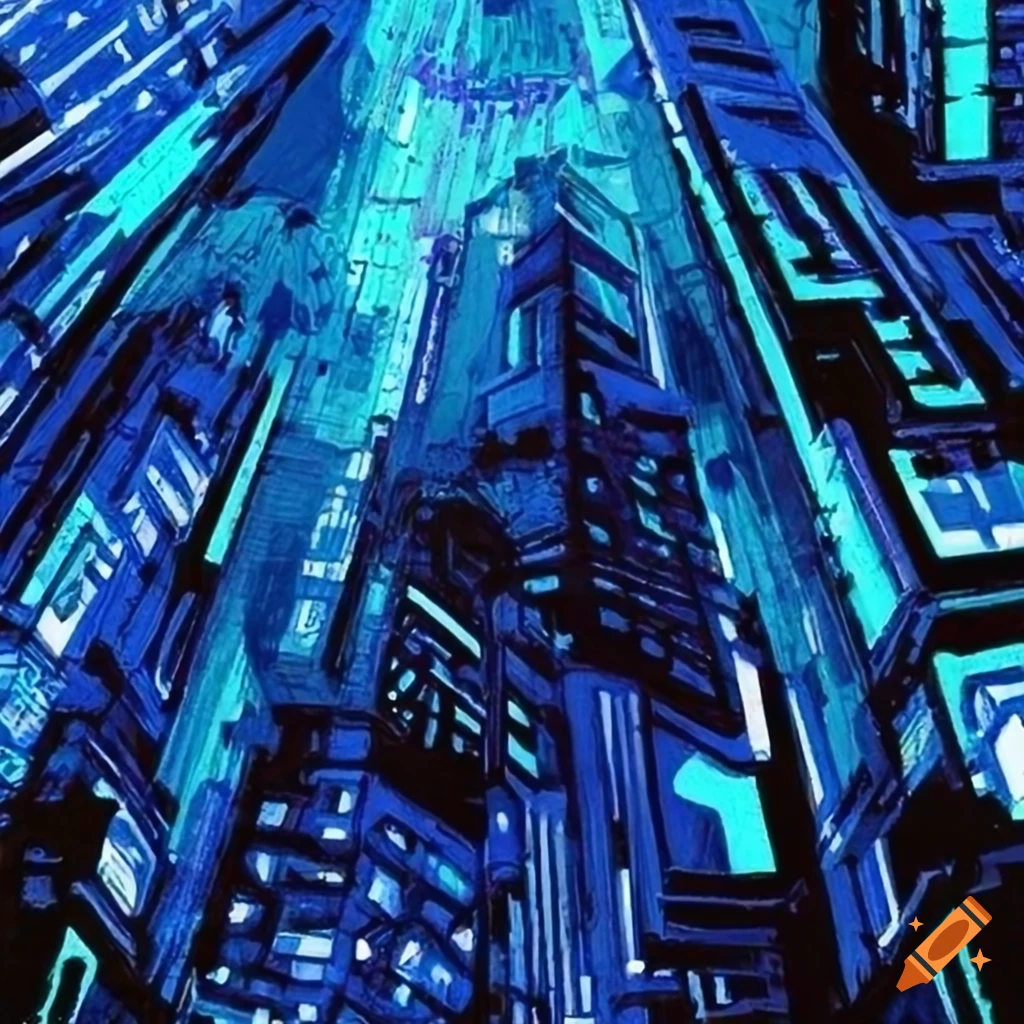 Blue cyberpunk abstract artwork on Craiyon