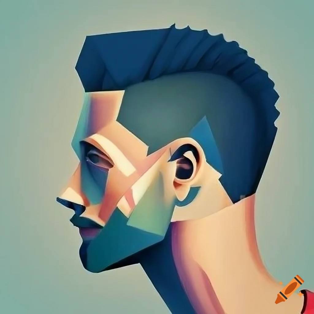 Cubist portrait of a man's head on Craiyon
