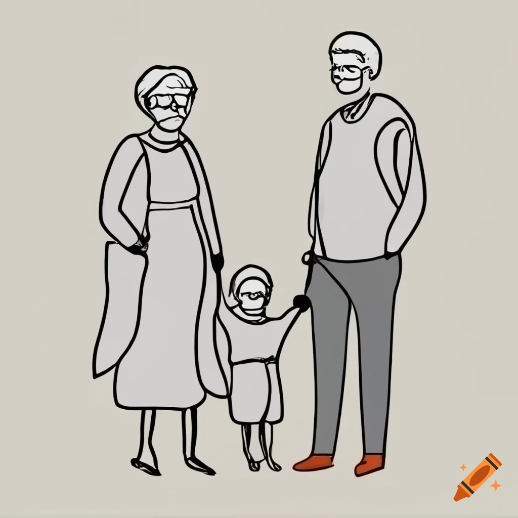 Line art of grandparents standing together on Craiyon