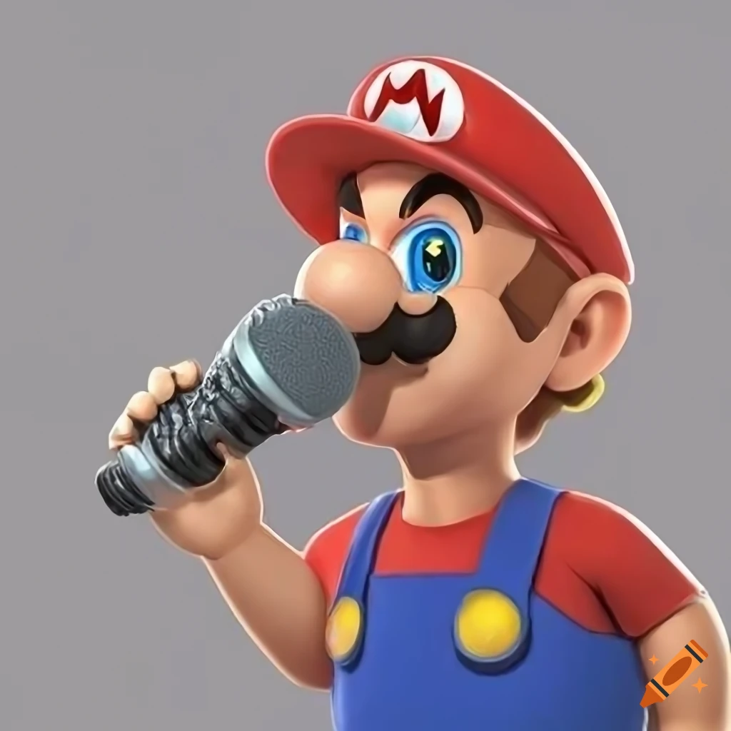 Illustration of mario holding a microphone