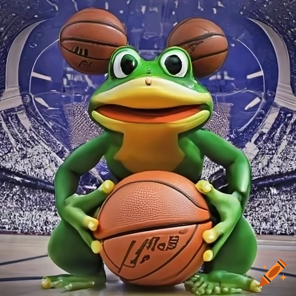 Cermet the frog shooting a basketball on Craiyon