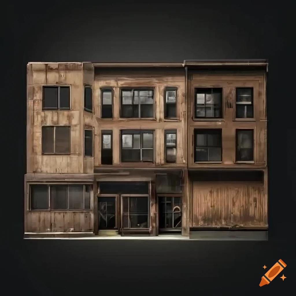 Vector illustration of a weathered storefront in a city on Craiyon