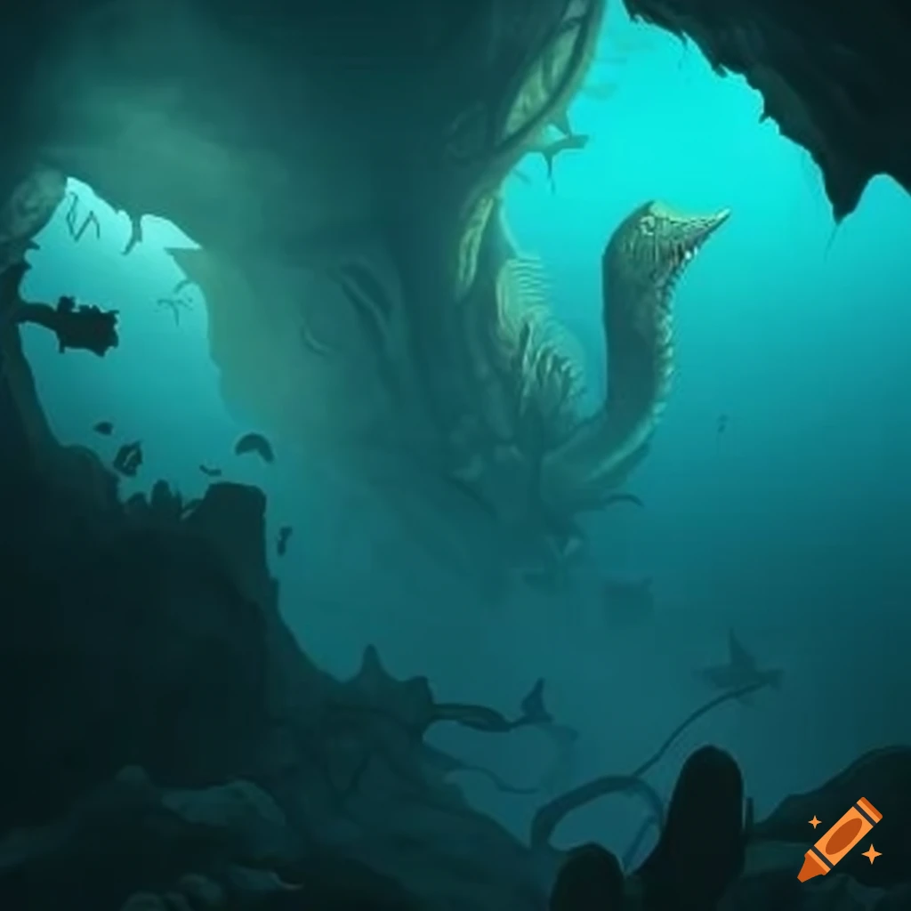 Image of a lurking leviathan in a cavern on Craiyon