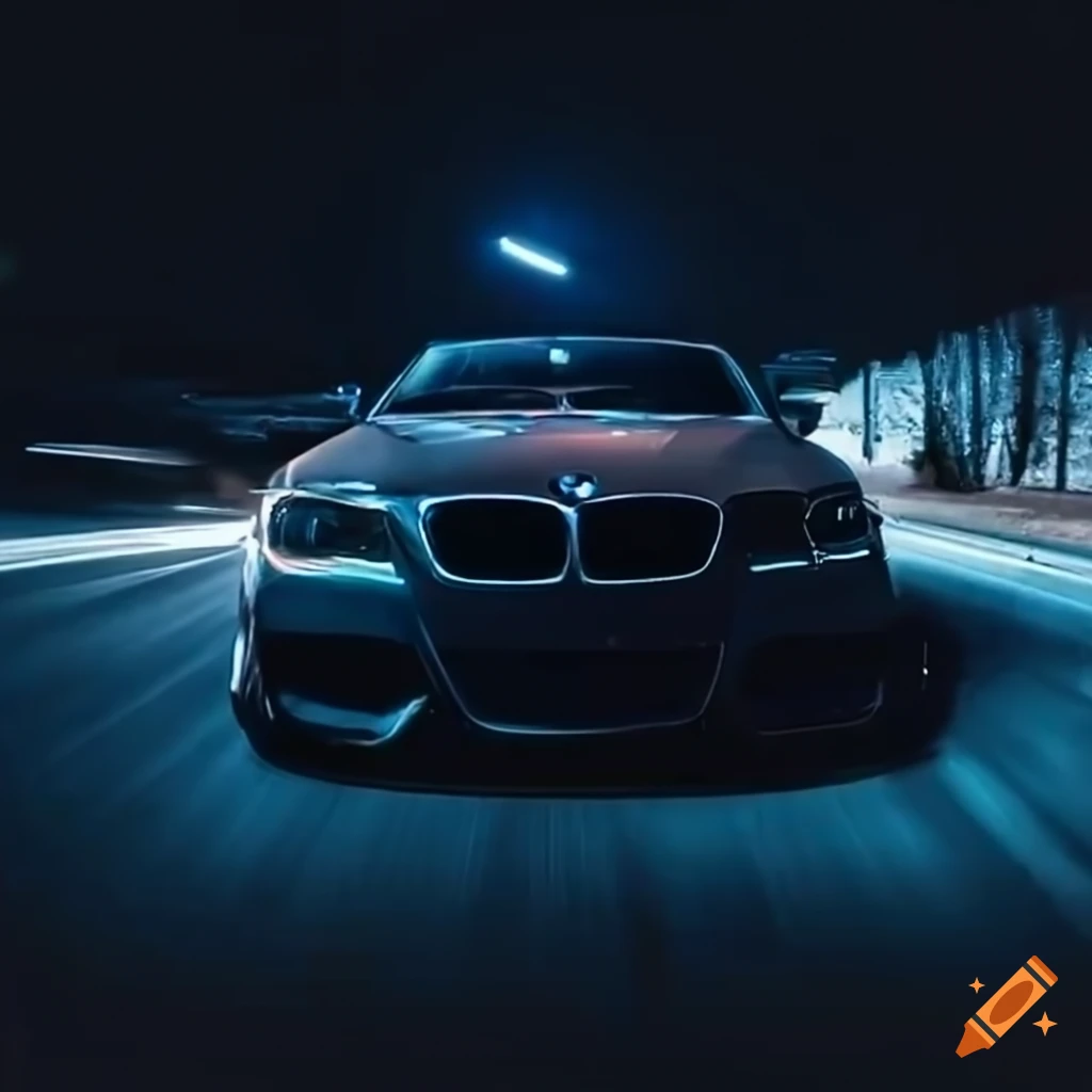 Photo of a bmw e90 on a late night drive on Craiyon