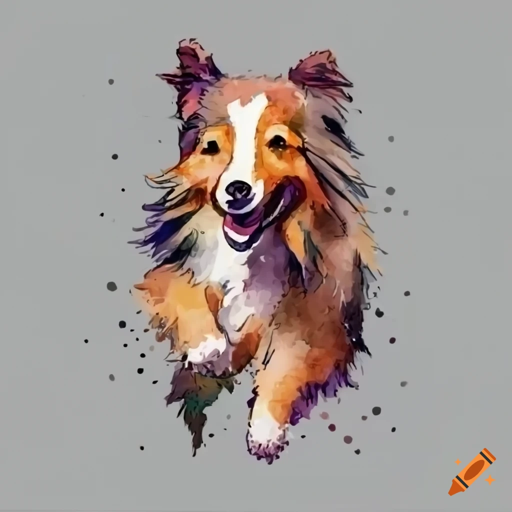 Cartoon of a shetland sheepdog jumping over a hurdle on Craiyon