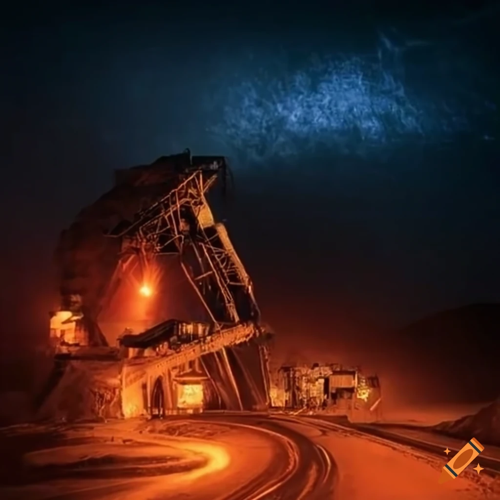 Nighttime mining operation on Craiyon