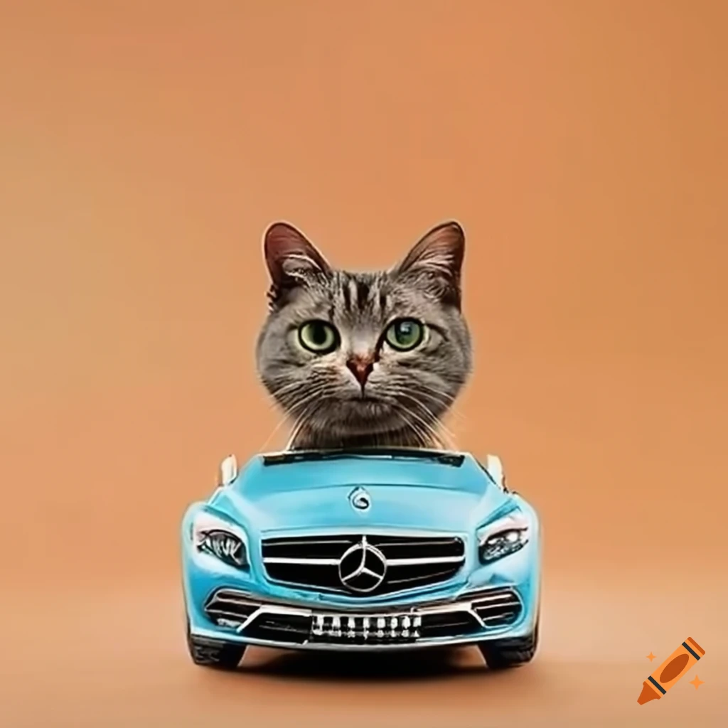 Cat driving a Mercedes car on Craiyon