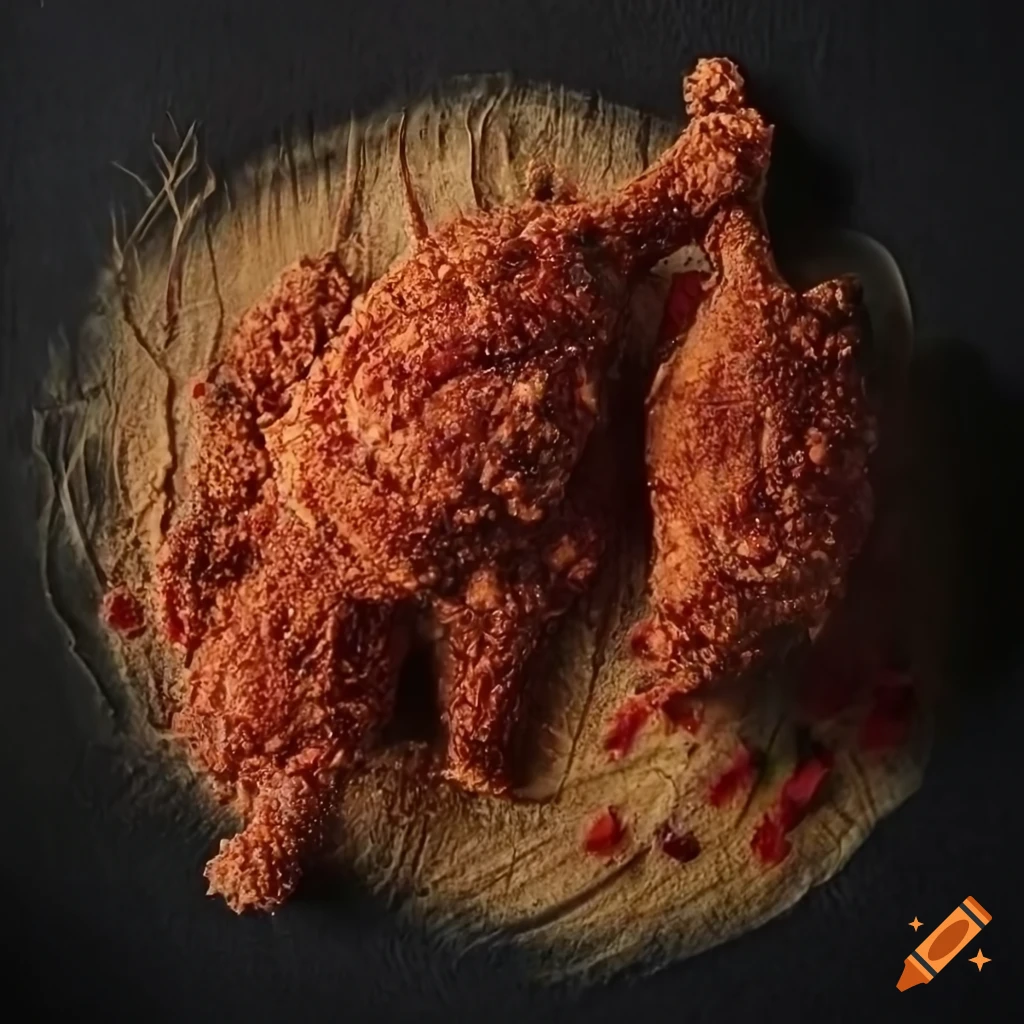 Hyperrealistic photo of garnished fried chicken