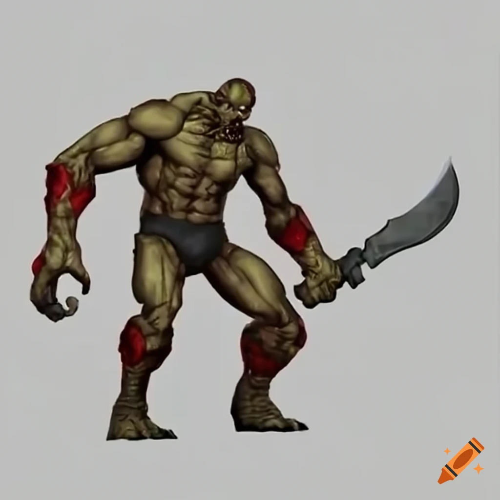 Artistic depiction of powerful super mutant with a weapon on Craiyon
