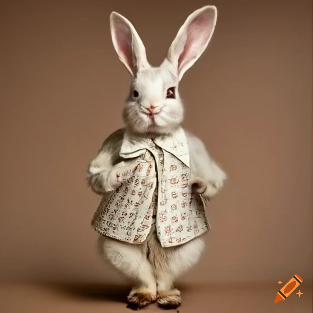 Illustration of a white rabbit in a waistcoat surrounded by fall colors ...