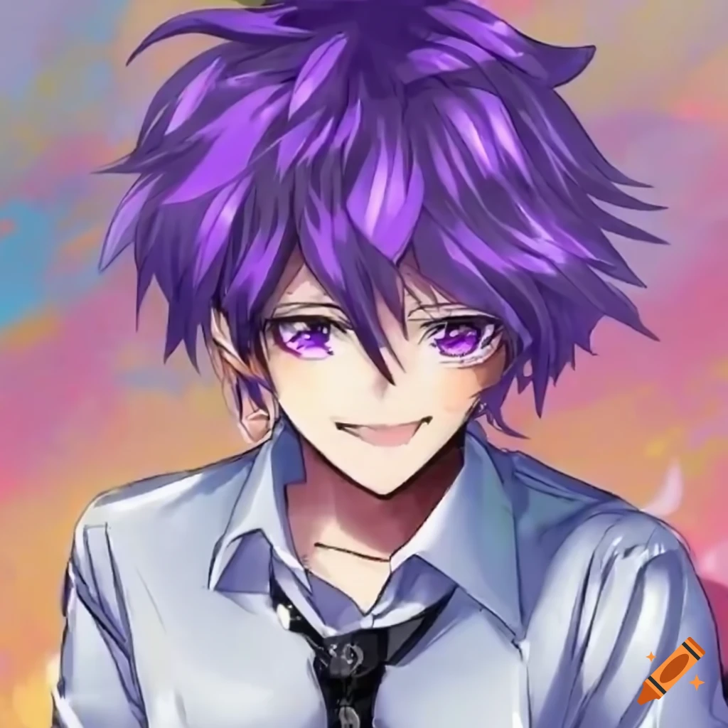 15-year old anime manga styled guy with purple hair on Craiyon