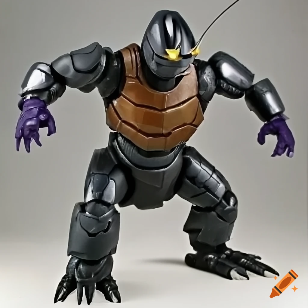 Image of a robotic character with turtle shell armor on Craiyon
