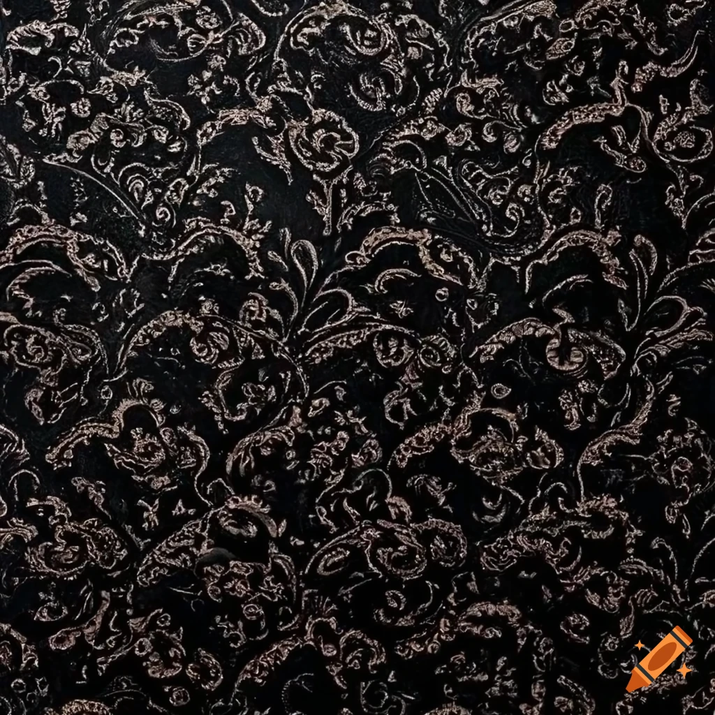 Embossed black paisley floral pattern on leather on Craiyon