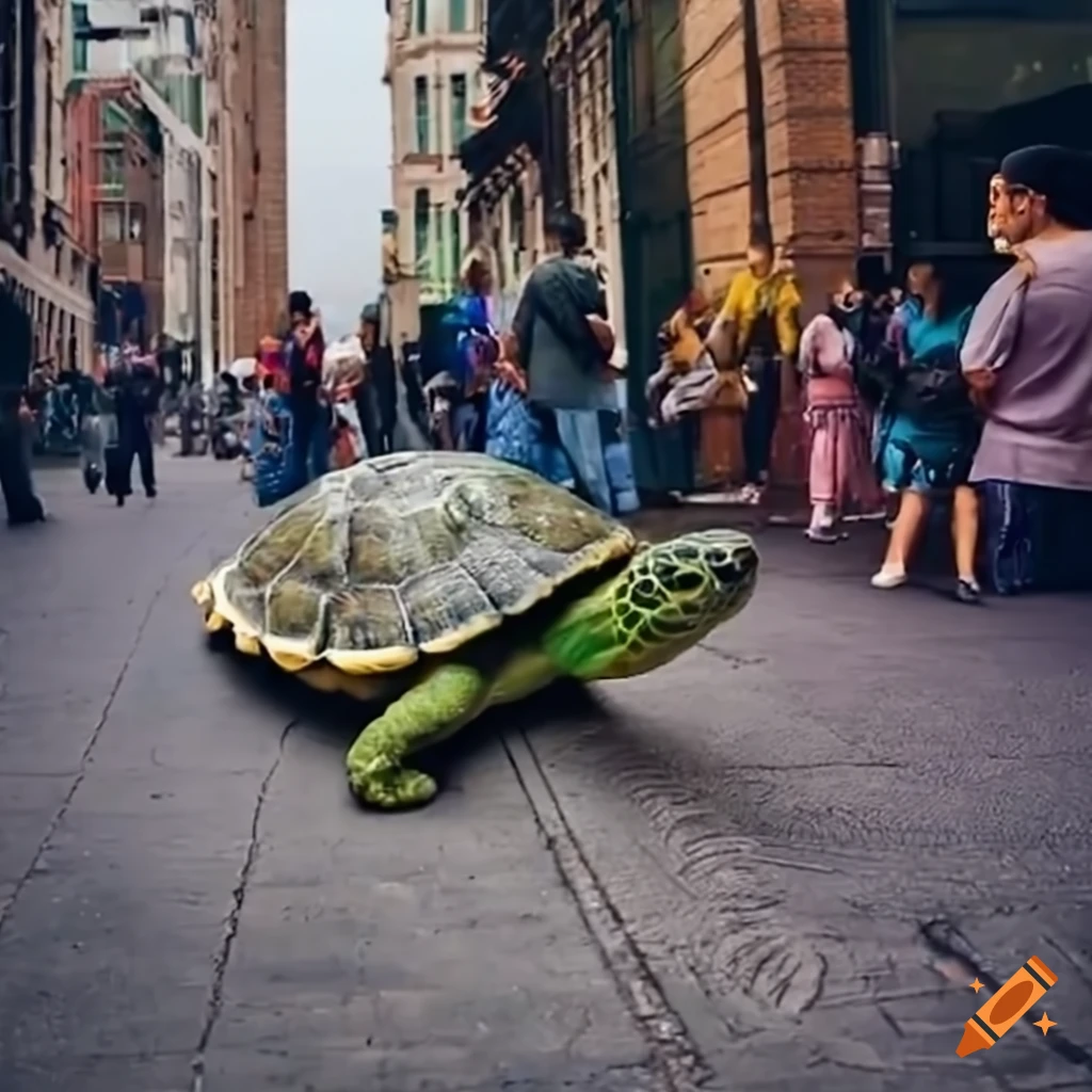 Urban exploration of a green turtle on Craiyon