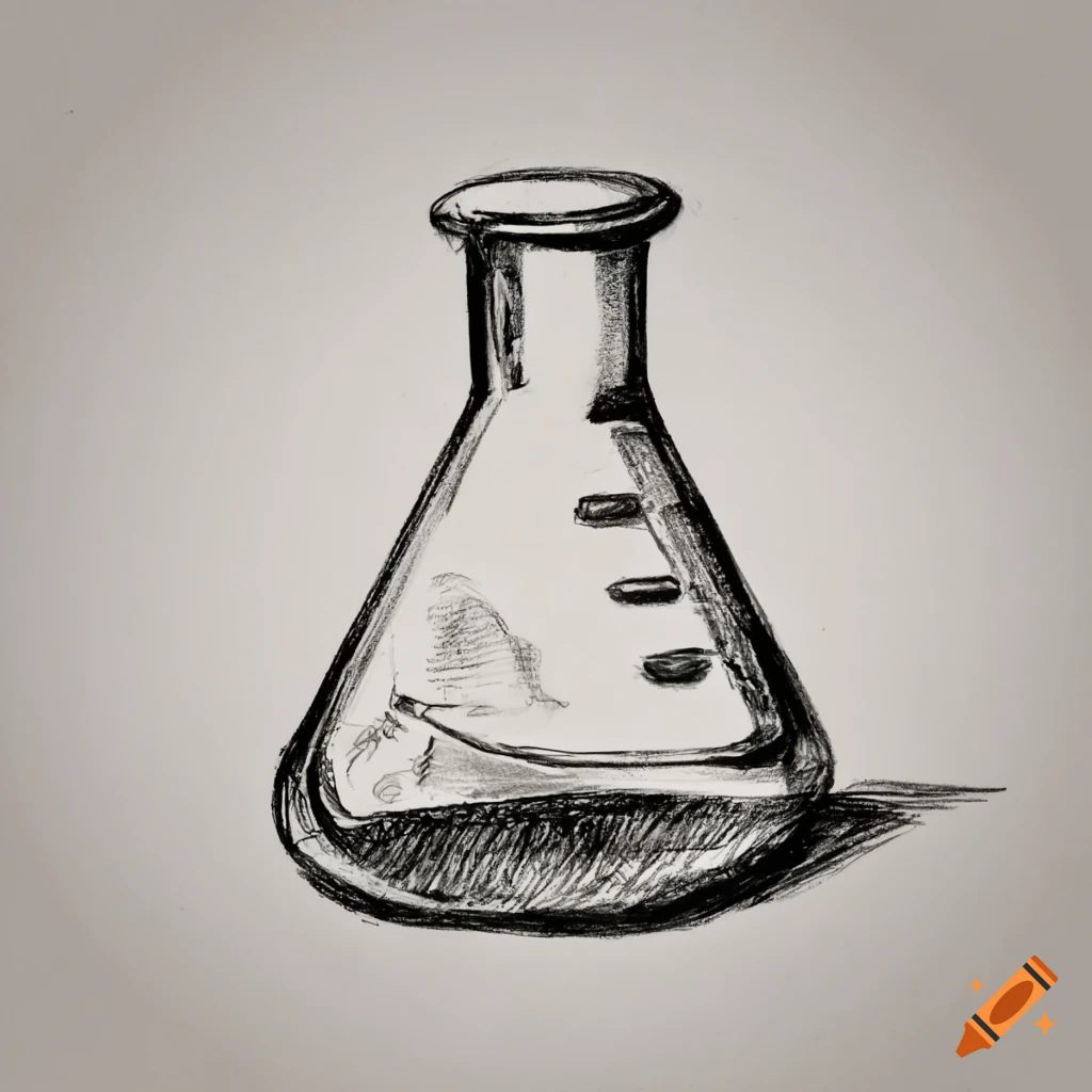Pencil sketch of an erlenmeyer flask on Craiyon