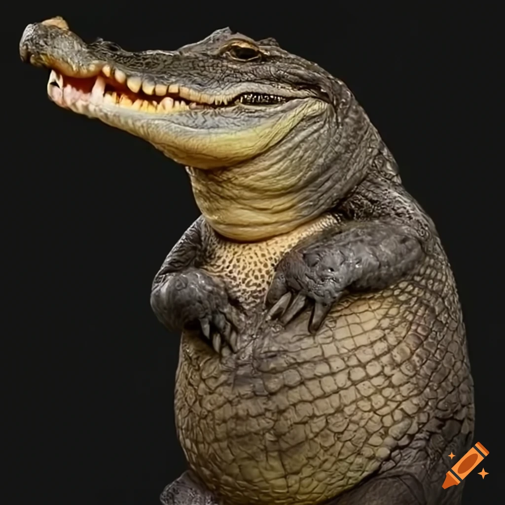 Realistic portrayal of a fat alligator on Craiyon