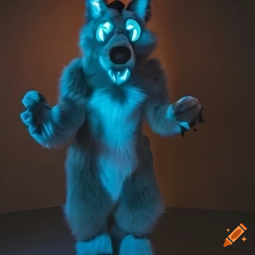 Scary fursuit with glowing eyes on Craiyon
