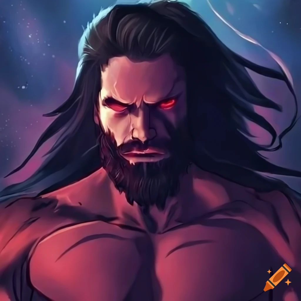 Illustration of a powerful figure drifting through space on Craiyon