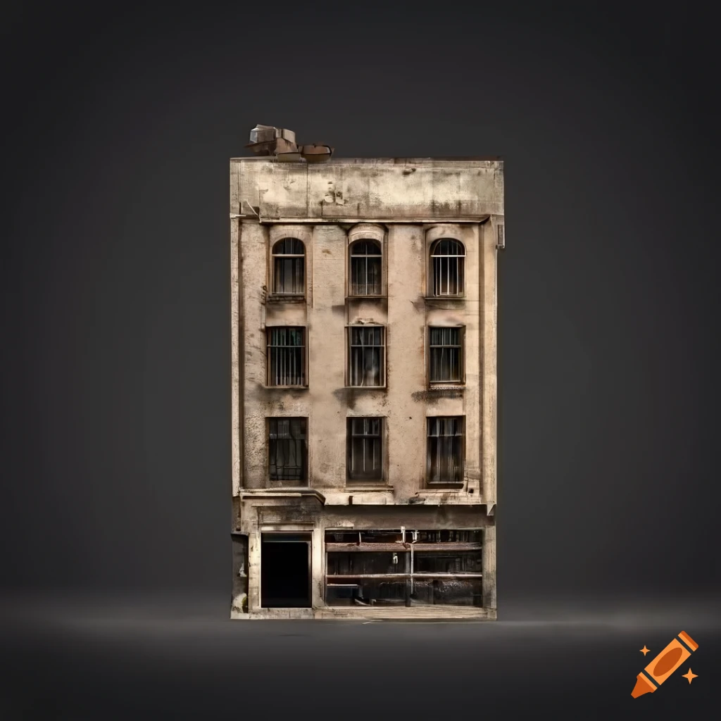 Detailed 2D facade of a weathered storefront on Craiyon