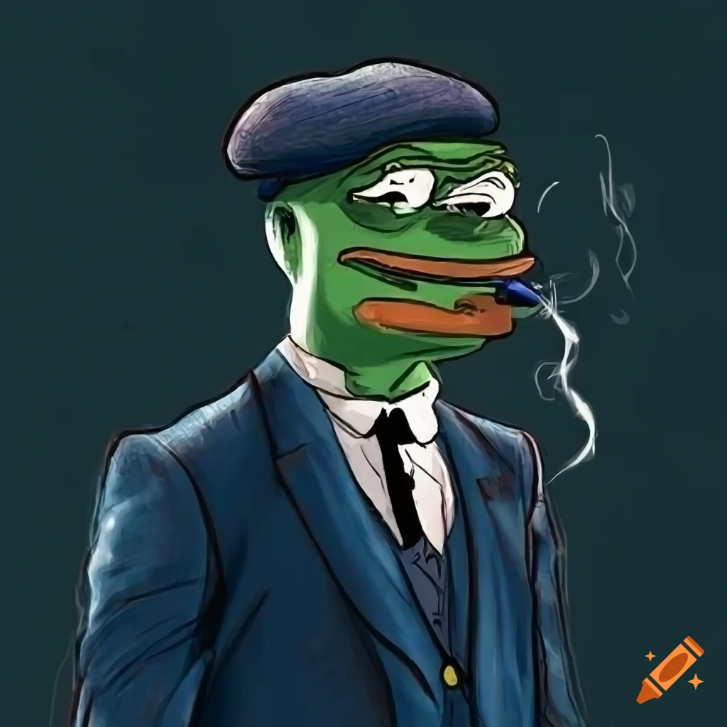 Pepe meme with a hat and suit inspired by peaky blinders on Craiyon